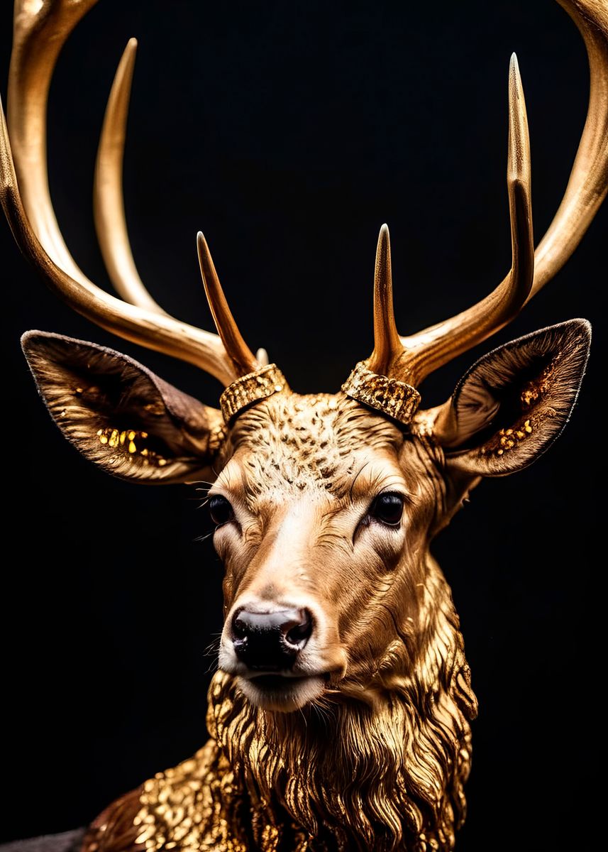 'black and gold deer' Poster, picture, metal print, paint by mk studio ...