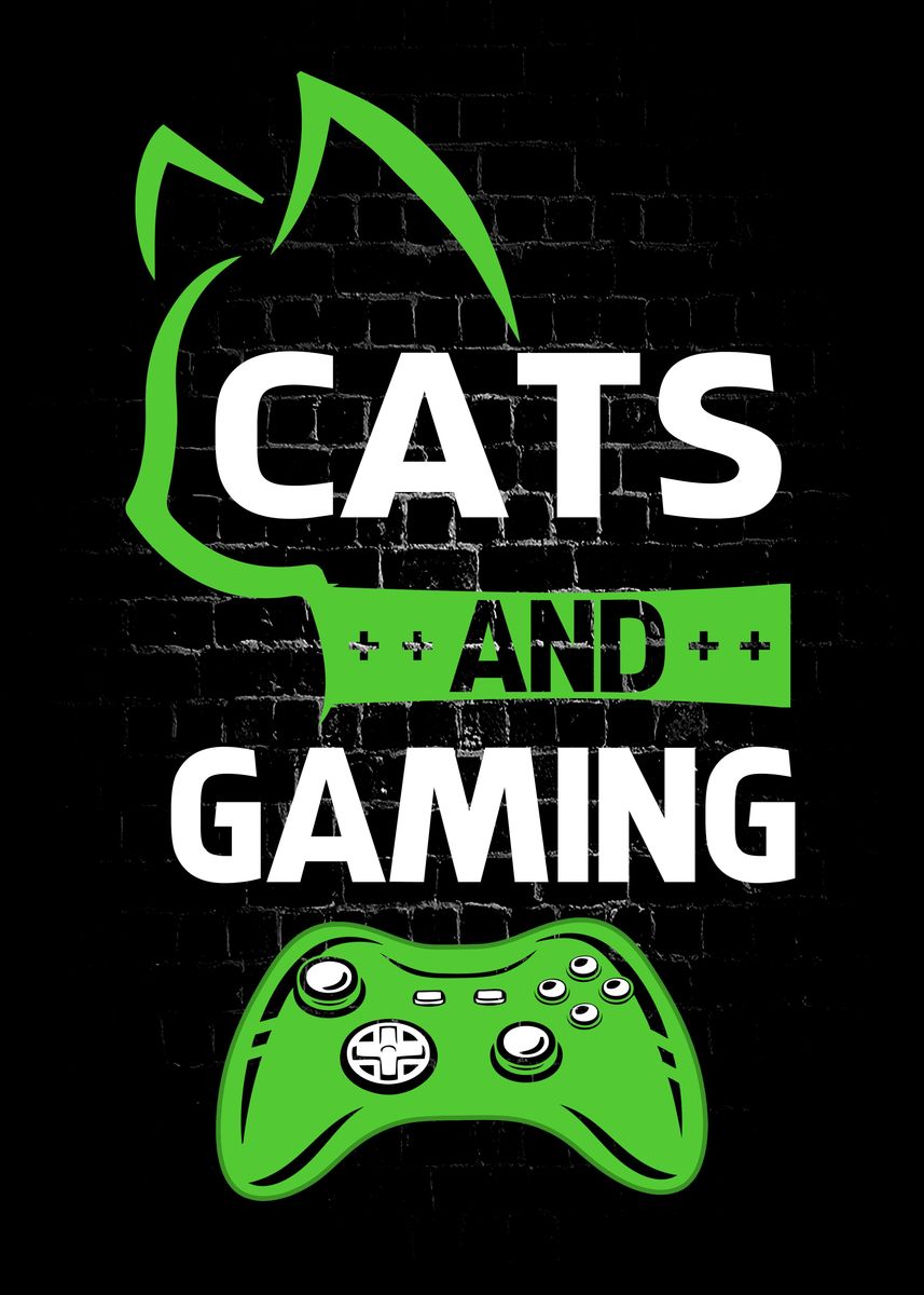 'Cats and gaming cat neon' Poster, picture, metal print, paint by ...