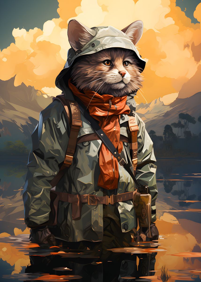 'Cat Fishing on a Lake' Poster, picture, metal print, paint by Chris ...