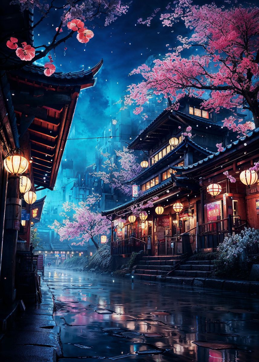 'Neon Tokyo Sakura Nights' Poster, picture, metal print, paint by ...