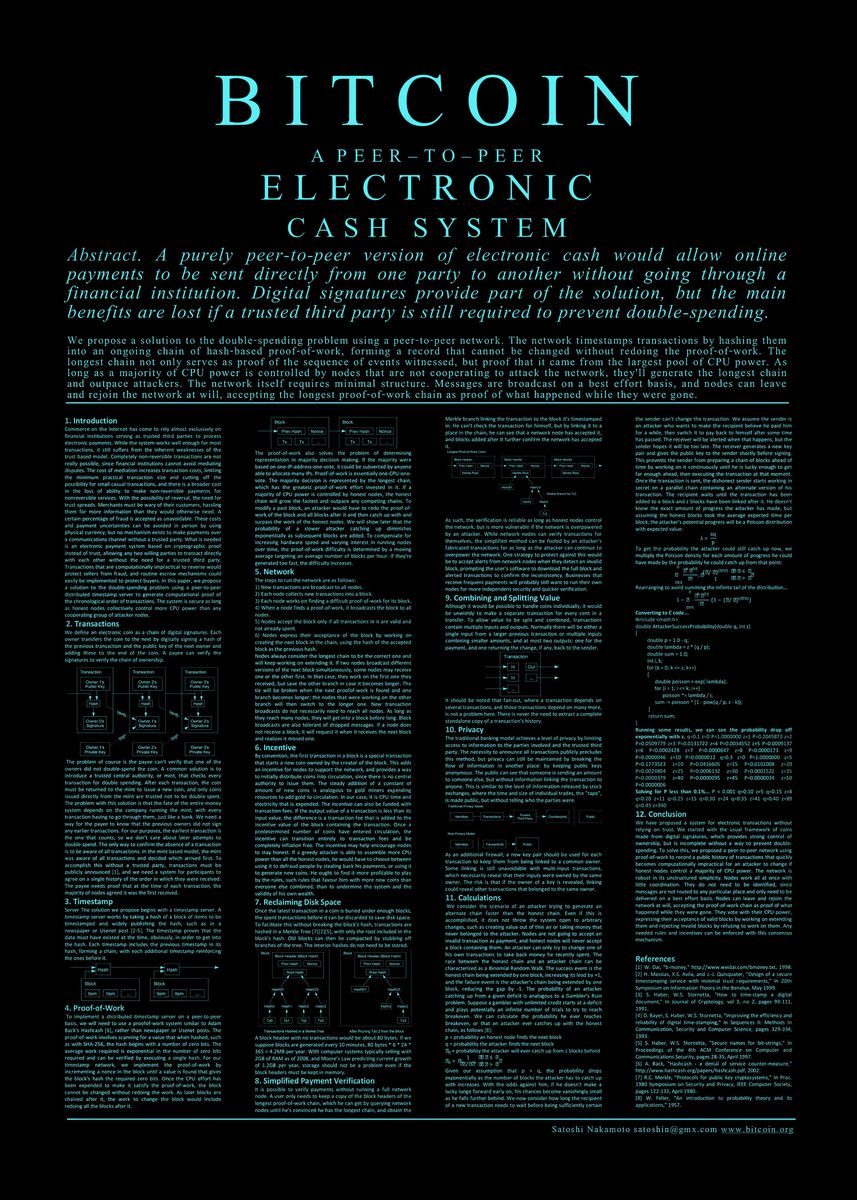 'Bitcoin White Paper' Poster, picture, metal print, paint by The Fire ...