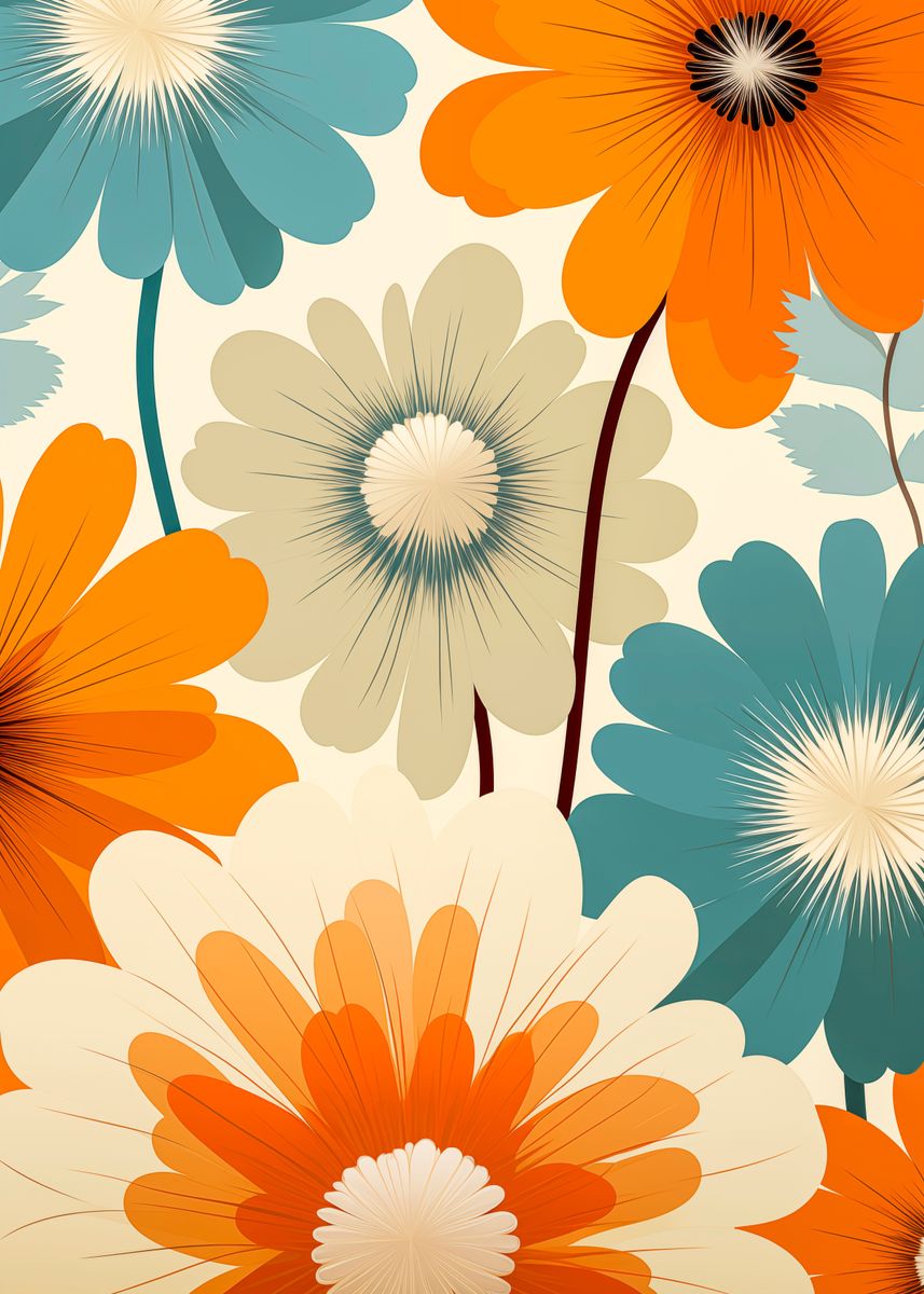 'Retro Flowers' Poster, picture, metal print, paint by The creative Hub | Displate