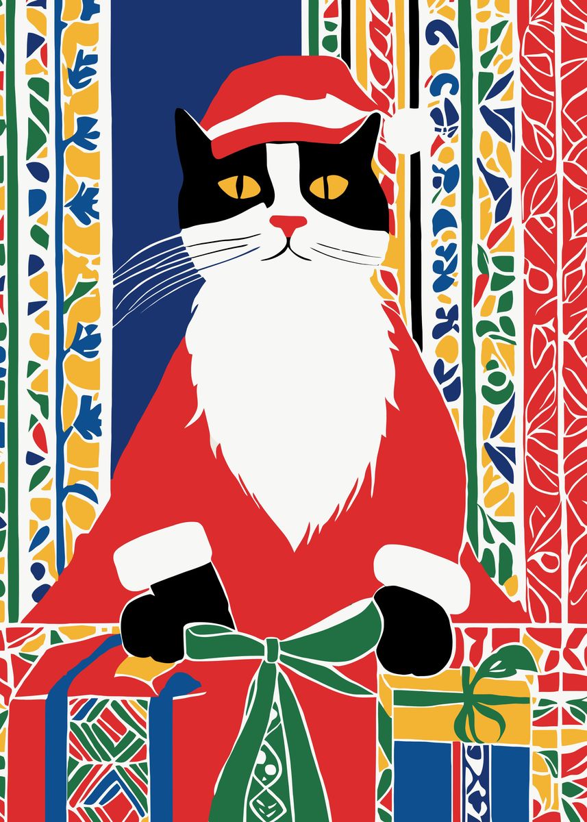 'Cute Cat as Santa Claus' Poster, picture, metal print, paint by ...