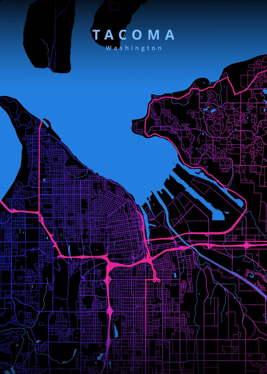 'Tacoma Washington Map' Poster, picture, metal print, paint by Deeo ...