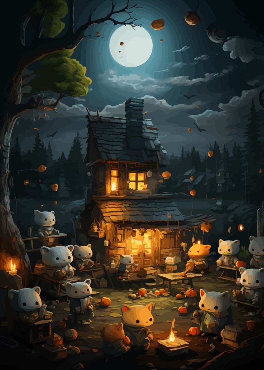 'Medieval fantasy cat town' Poster, picture, metal print, paint by ...