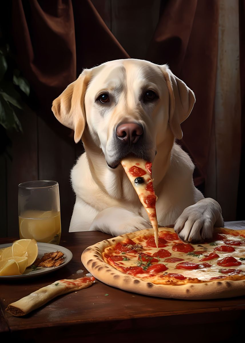 'Labrador Retriever Pizza' Poster, picture, metal print, paint by ...