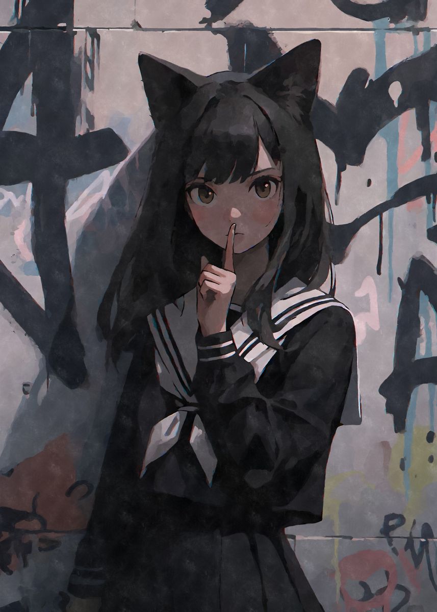 'Cat Girl School Uniform' Poster, picture, metal print, paint by Masaki | Displate