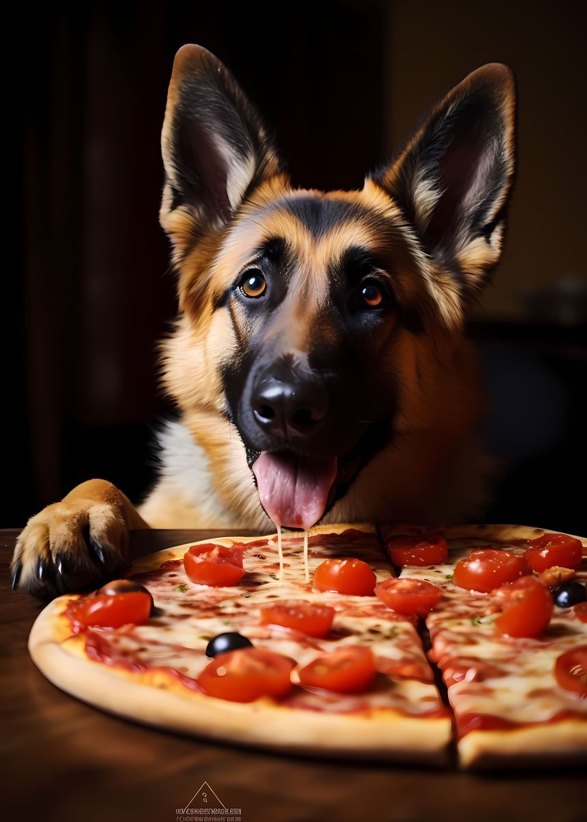 'German Shepherd Pizza Dog' Poster, picture, metal print, paint by ...