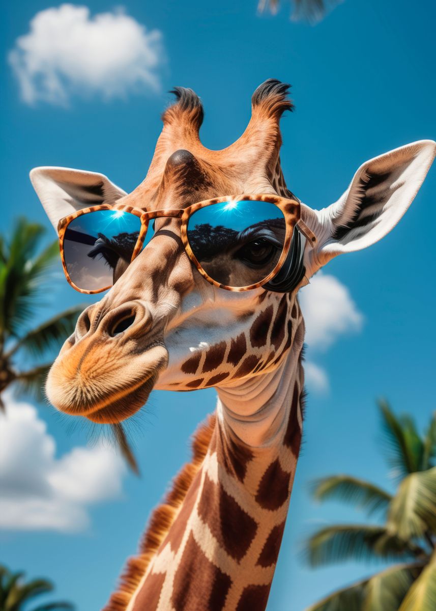 'cool giraffe with glasses' Poster, picture, metal print, paint by mk ...