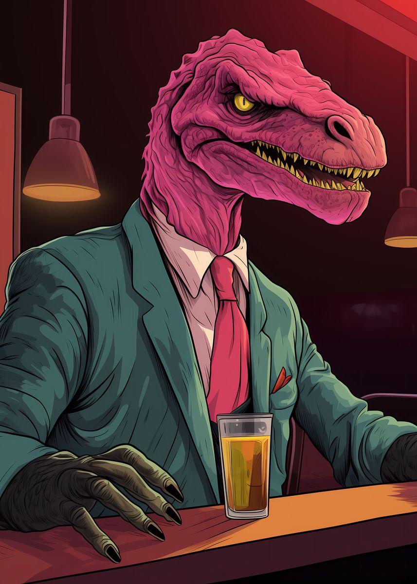 'Afterwork Dinosaur' Poster, picture, metal print, paint by Spooky Blob | Displate