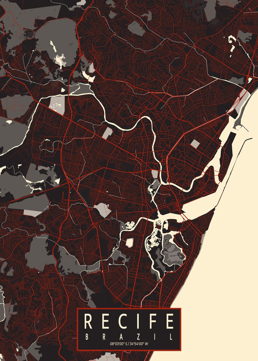 'Recife City Map Vector' Poster, picture, metal print, paint by deMAP ...