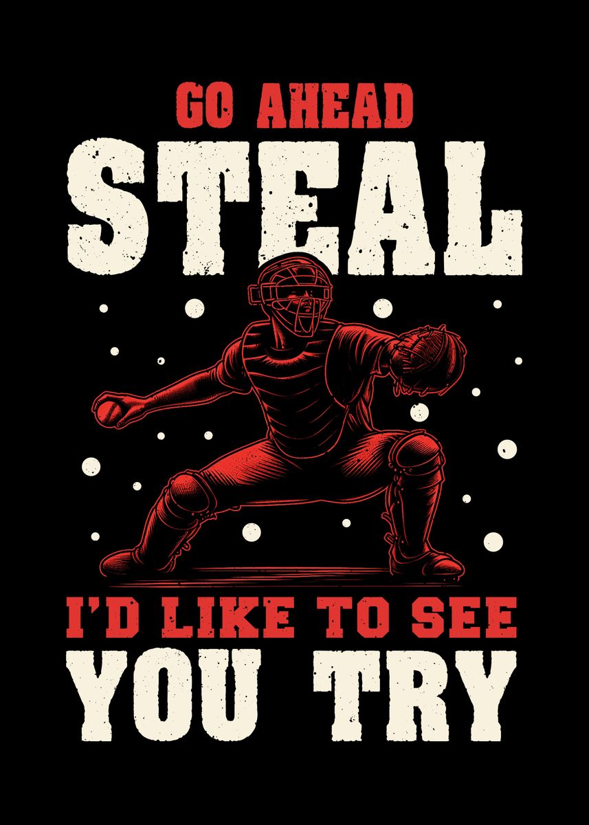 'Backstop Funny Baseball' Poster, picture, metal print, paint by ...