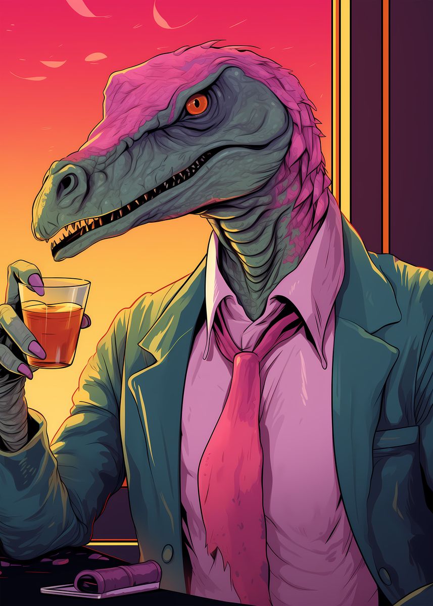 'Afterwork Dinosaur' Poster, picture, metal print, paint by Spooky Blob ...