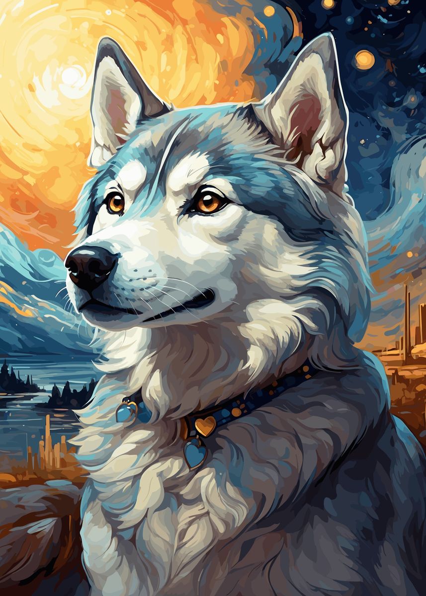 'Siberian Husky Night Sky' Poster, picture, metal print, paint by Vicky ...