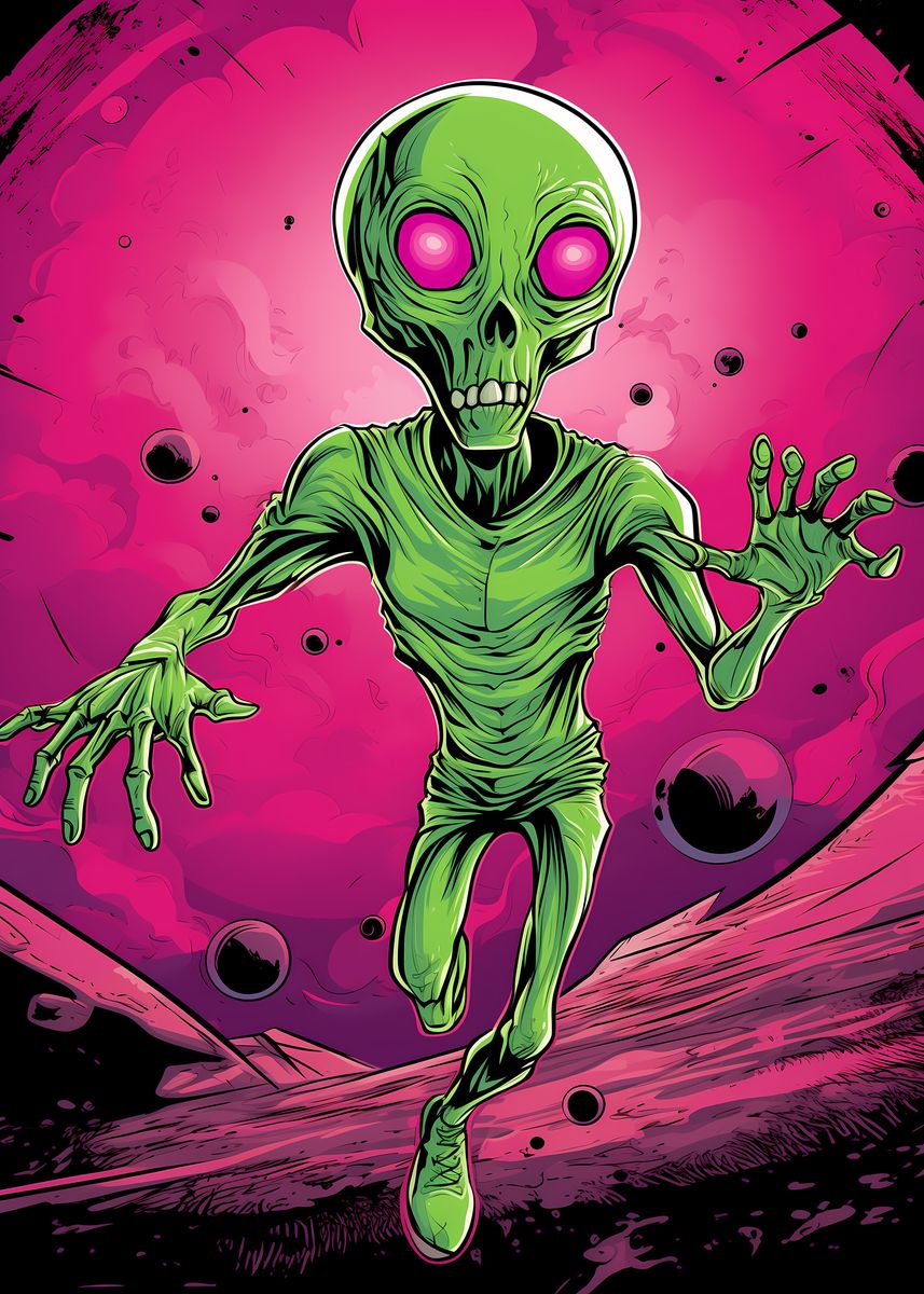 'Running Alien' Poster, picture, metal print, paint by Spooky Blob ...
