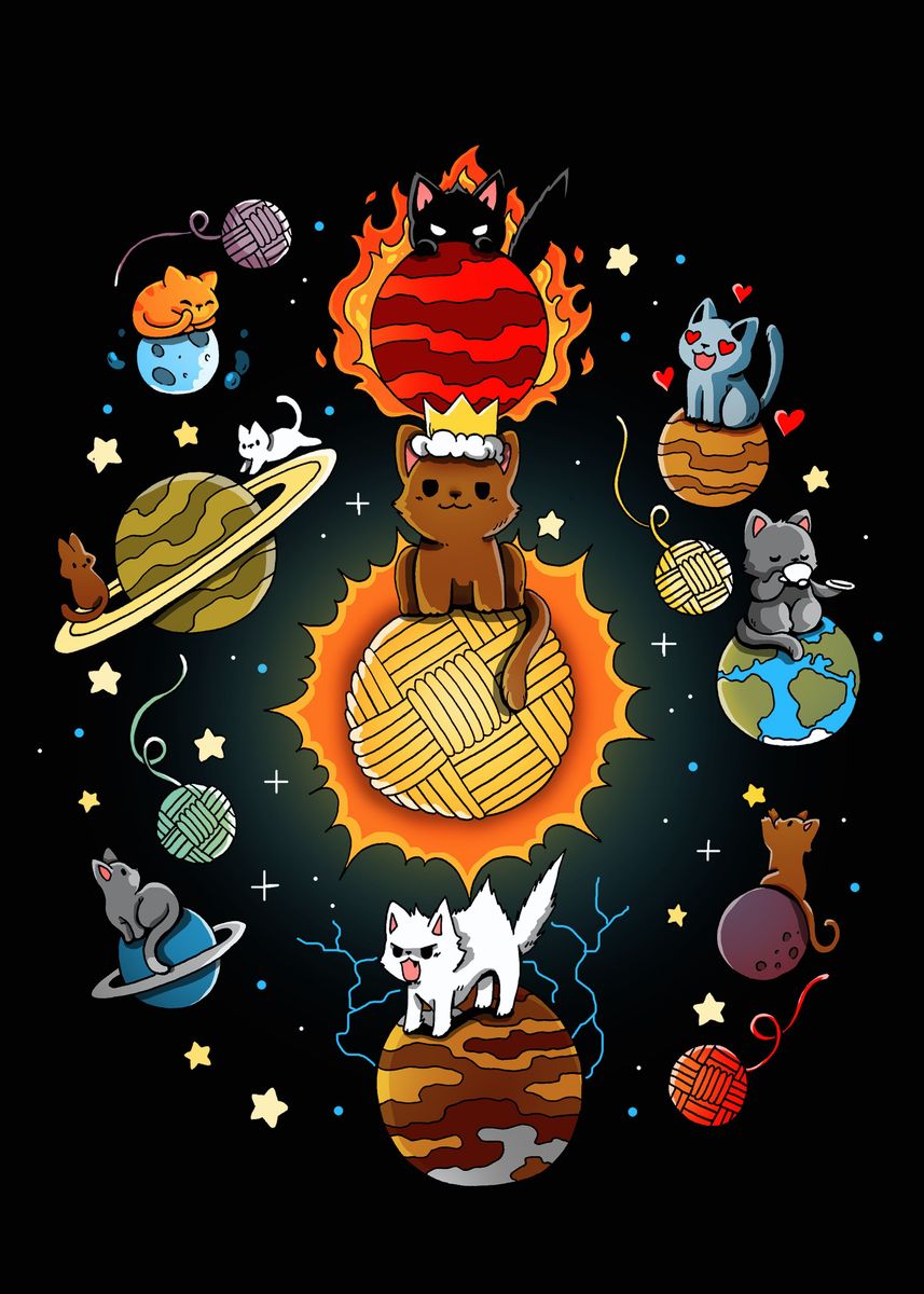 'Kitten Solar System' Poster, picture, metal print, paint by Valentina ...