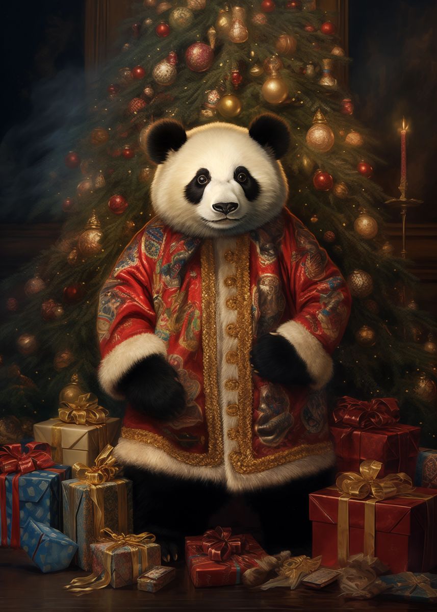 'Funny Santa Panda Claus' Poster, picture, metal print, paint by Adam ...