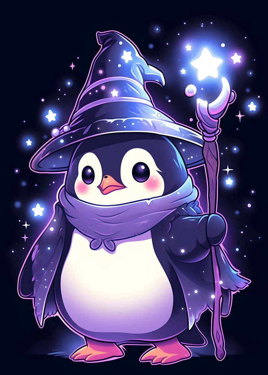 'Penguin Star Wizard ' Poster, picture, metal print, paint by Alexander ...