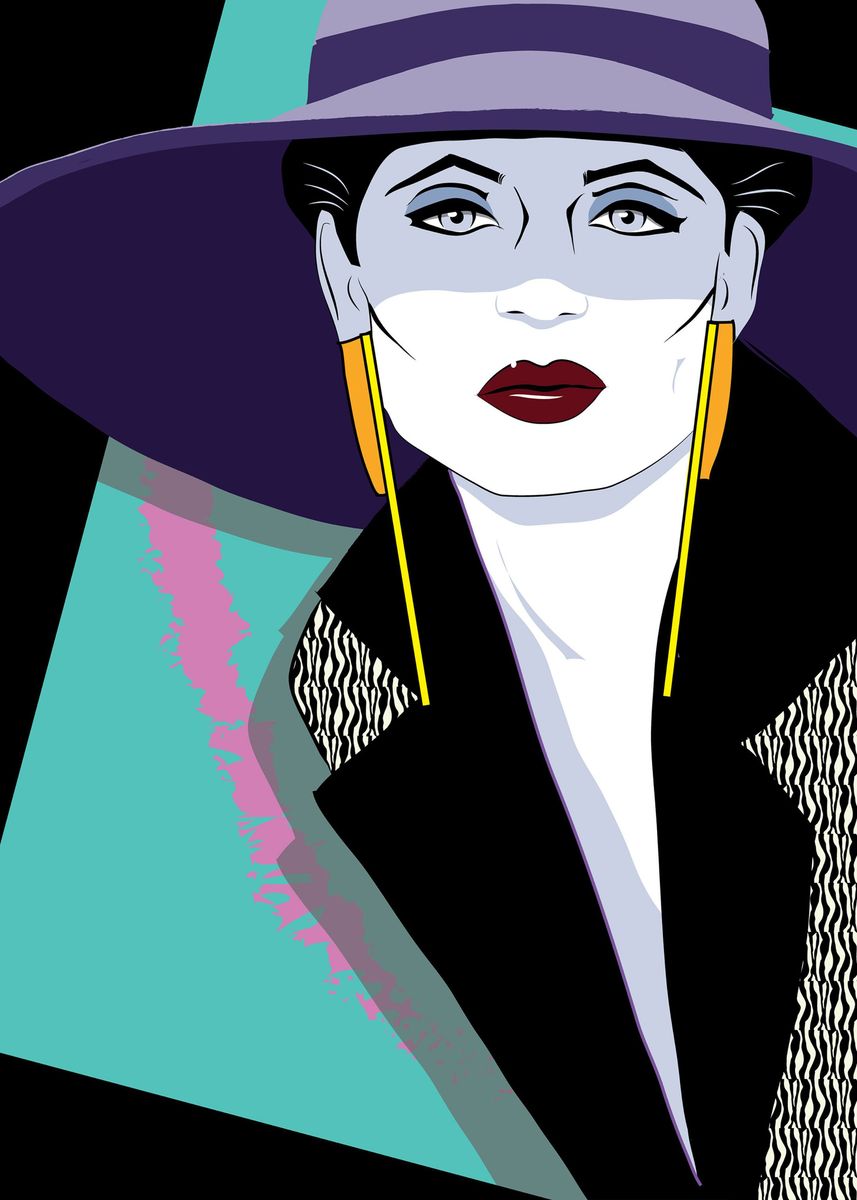 'Woman with Hat 80s style' Poster, picture, metal print, paint by Paul Cunniff | Displate