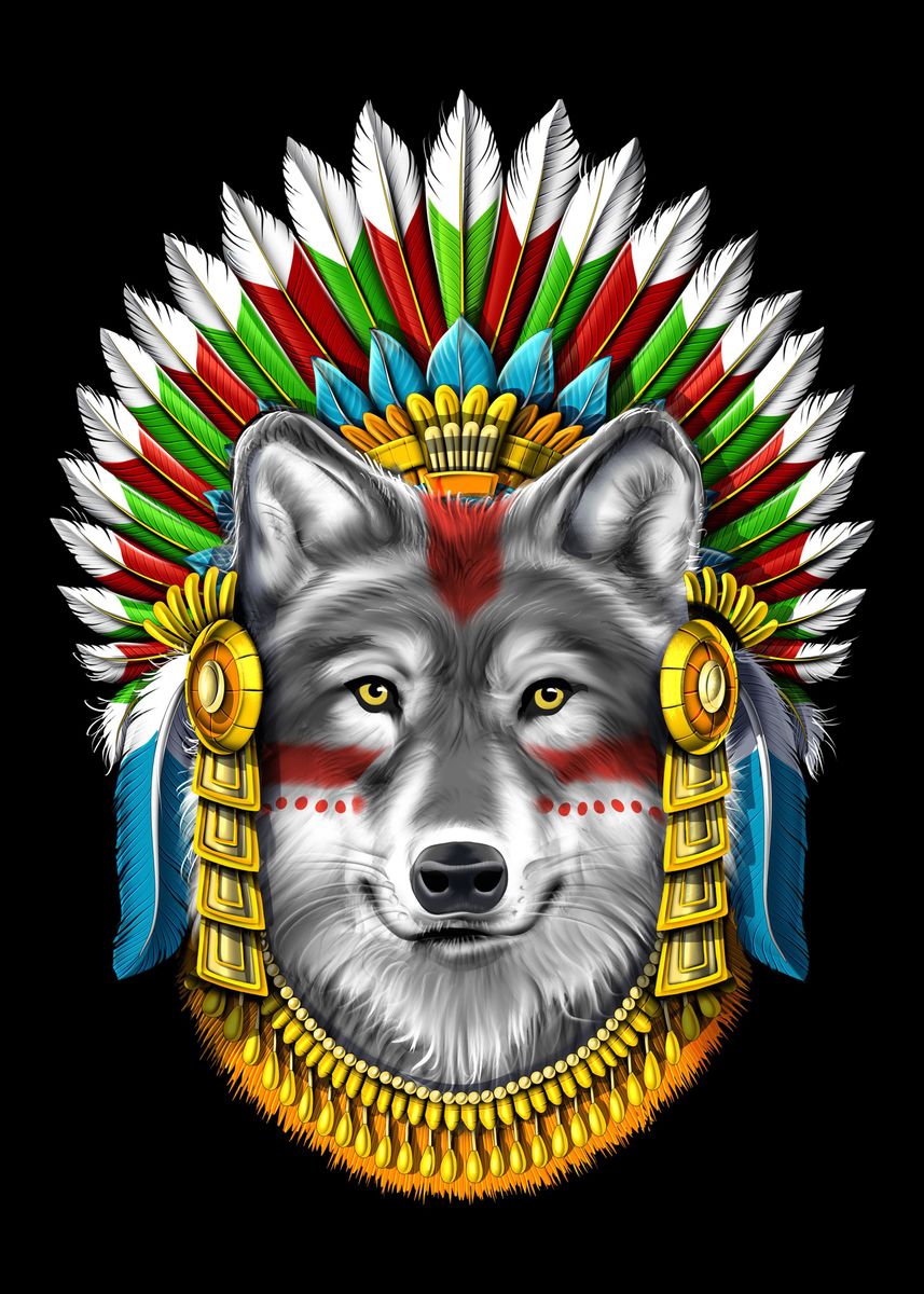 'Wolf Aztec Warrior' Poster, picture, metal print, paint by ...