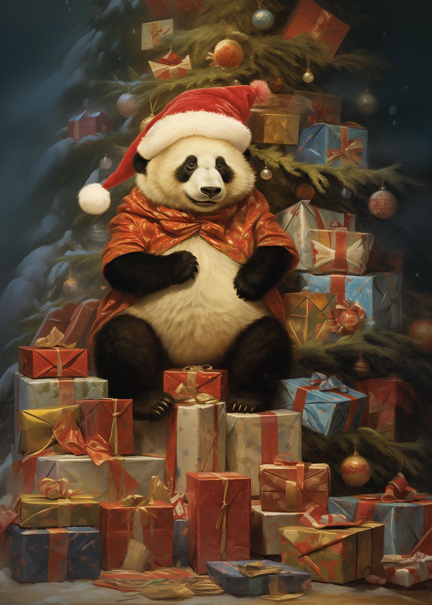 'Funny Panda Xmas' Poster, picture, metal print, paint by ButtDero ...