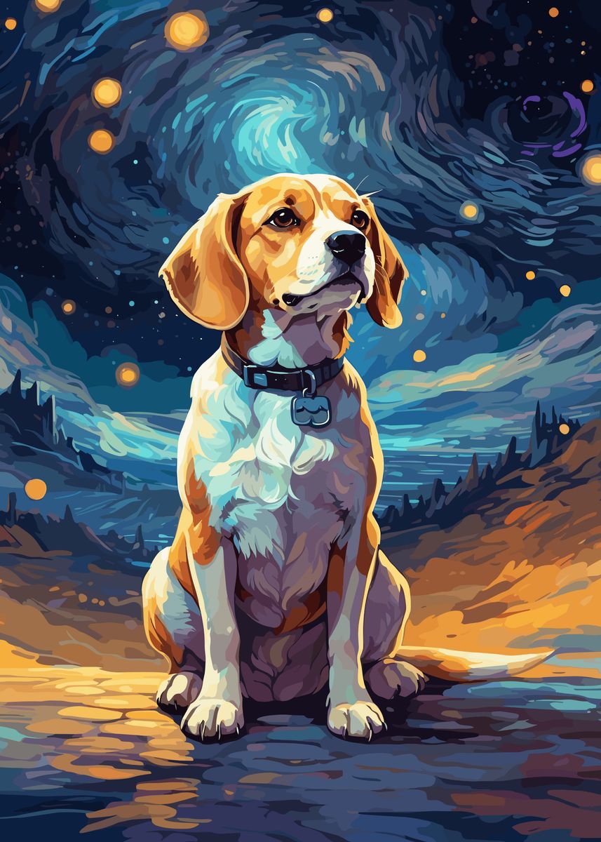'Beagle Starry Night' Poster, picture, metal print, paint by Vicky ...