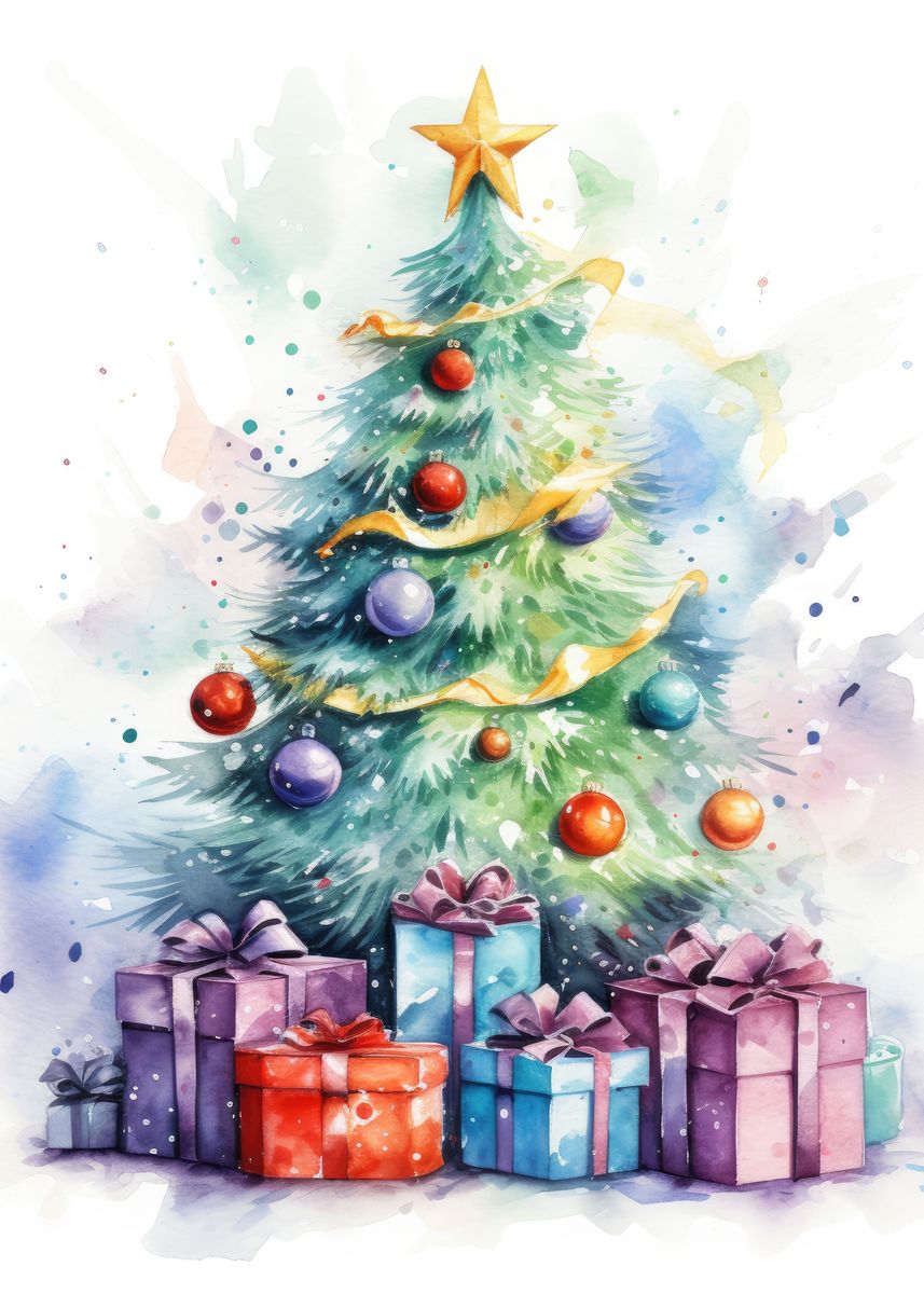 'Watercolor Christmas Tree' Poster, picture, metal print, paint by ...