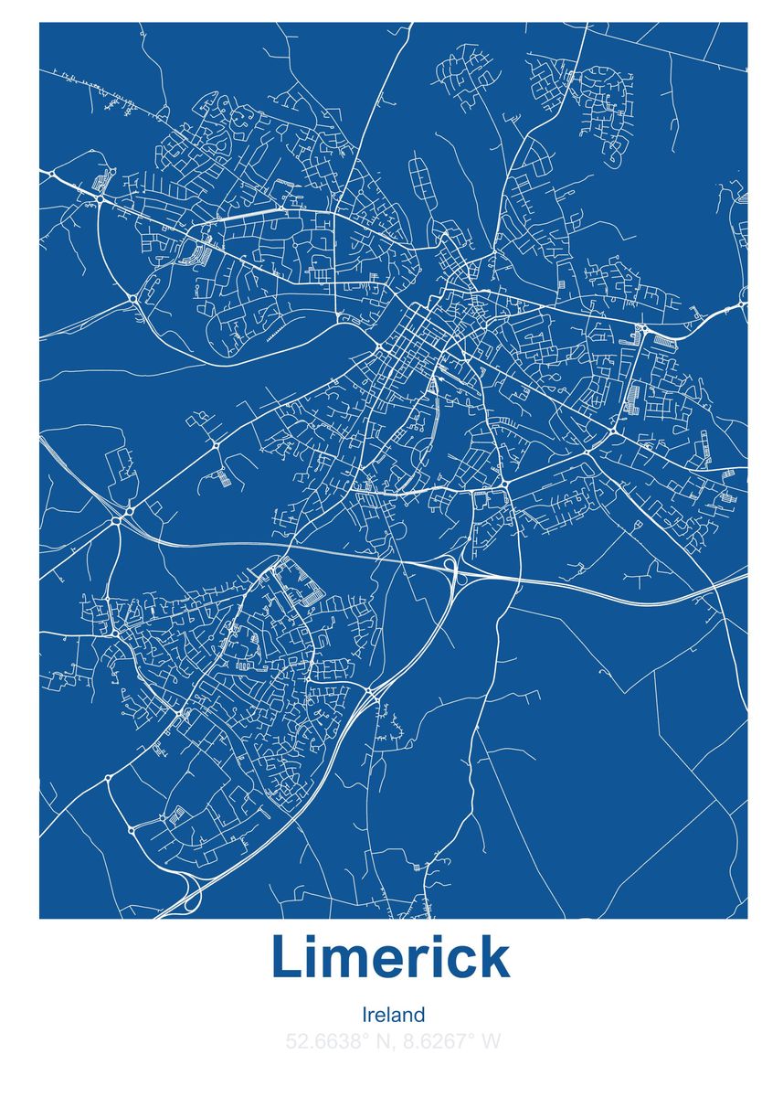 'Limerick city map' Poster, picture, metal print, paint by Chiel ...