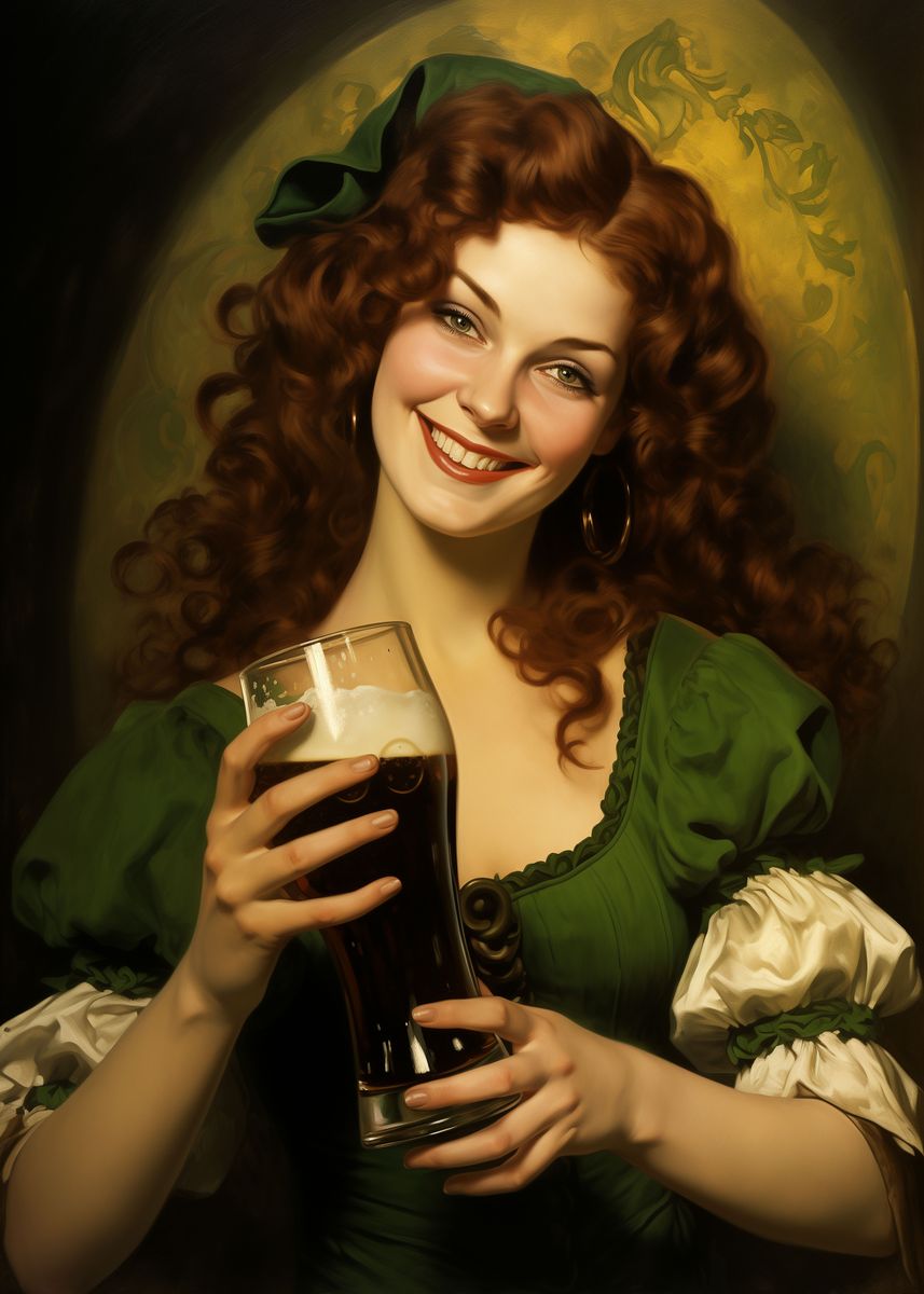 'St Patrick Girl Loves Beer' Poster, picture, metal print, paint by ...