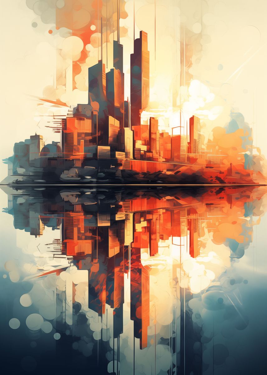 ' Abstract Skylines Urban ' Poster, picture, metal print, paint by ...