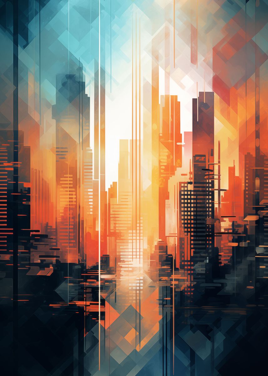 ' Abstract Skylines Urban ' Poster, picture, metal print, paint by ...