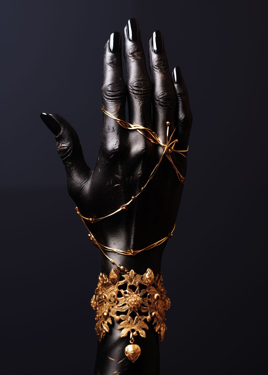 'Black and Gold Jewel Hand1' Poster, picture, metal print, paint by ...