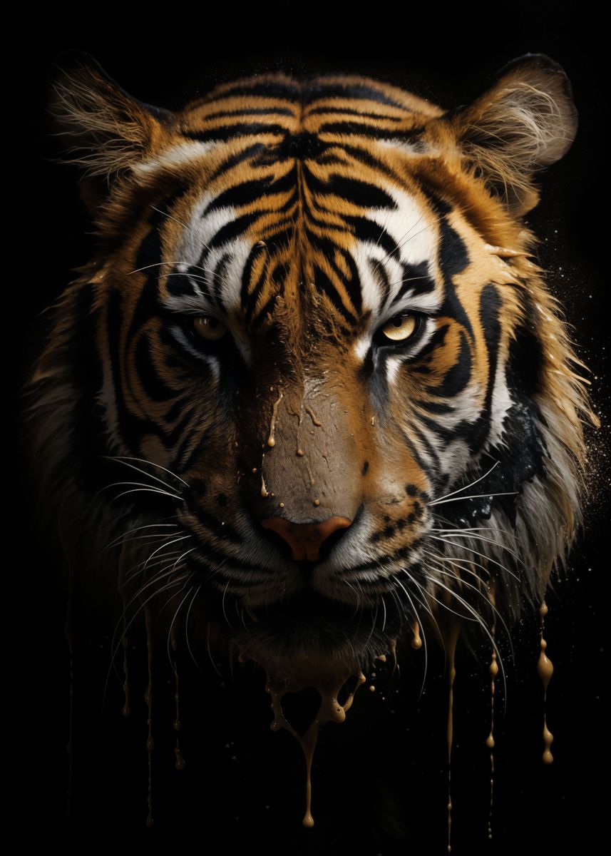 'Evil Tiger Fluid Dripping' Poster, picture, metal print, paint by ...