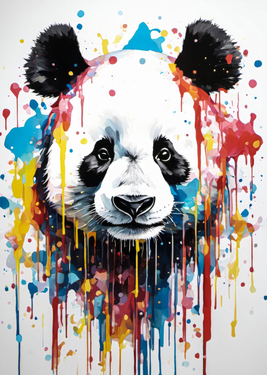 'dripping paint panda art' Poster, picture, metal print, paint by mk ...