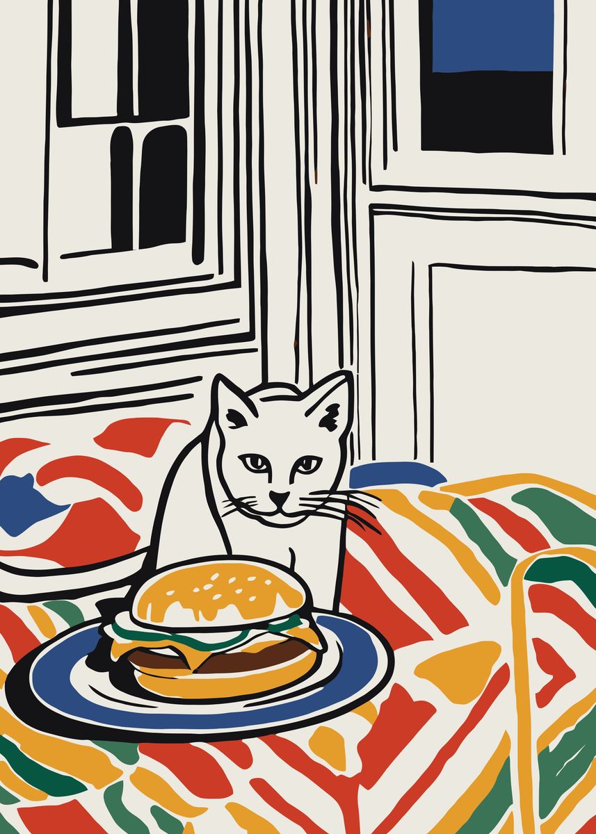 'Funny Cat Glutton' Poster, picture, metal print, paint by HyggeStudio ...