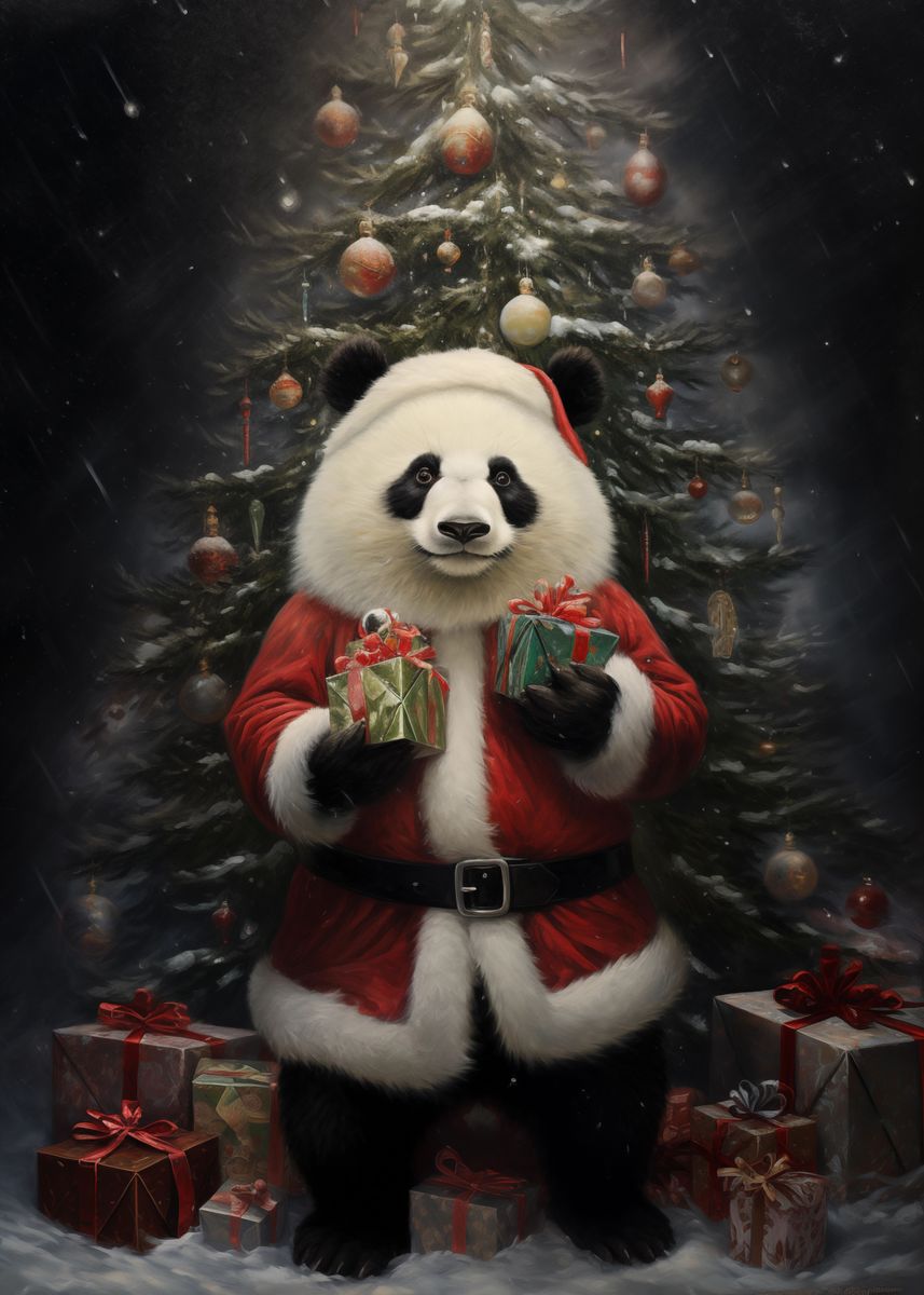 'Funny Santa Panda Claus' Poster, picture, metal print, paint by Adam ...