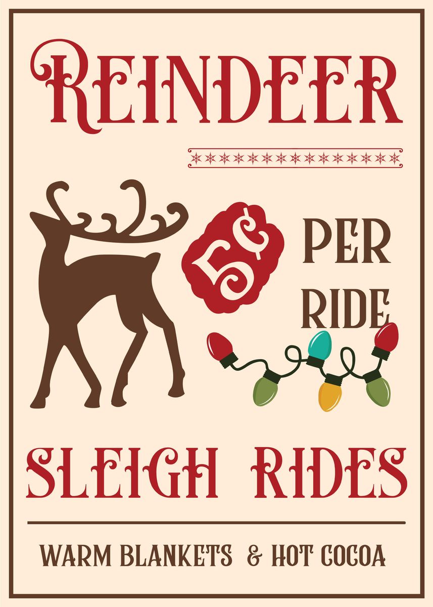 'Reindeer Sleigh Rides' Poster, picture, metal print, paint by Gilded ...