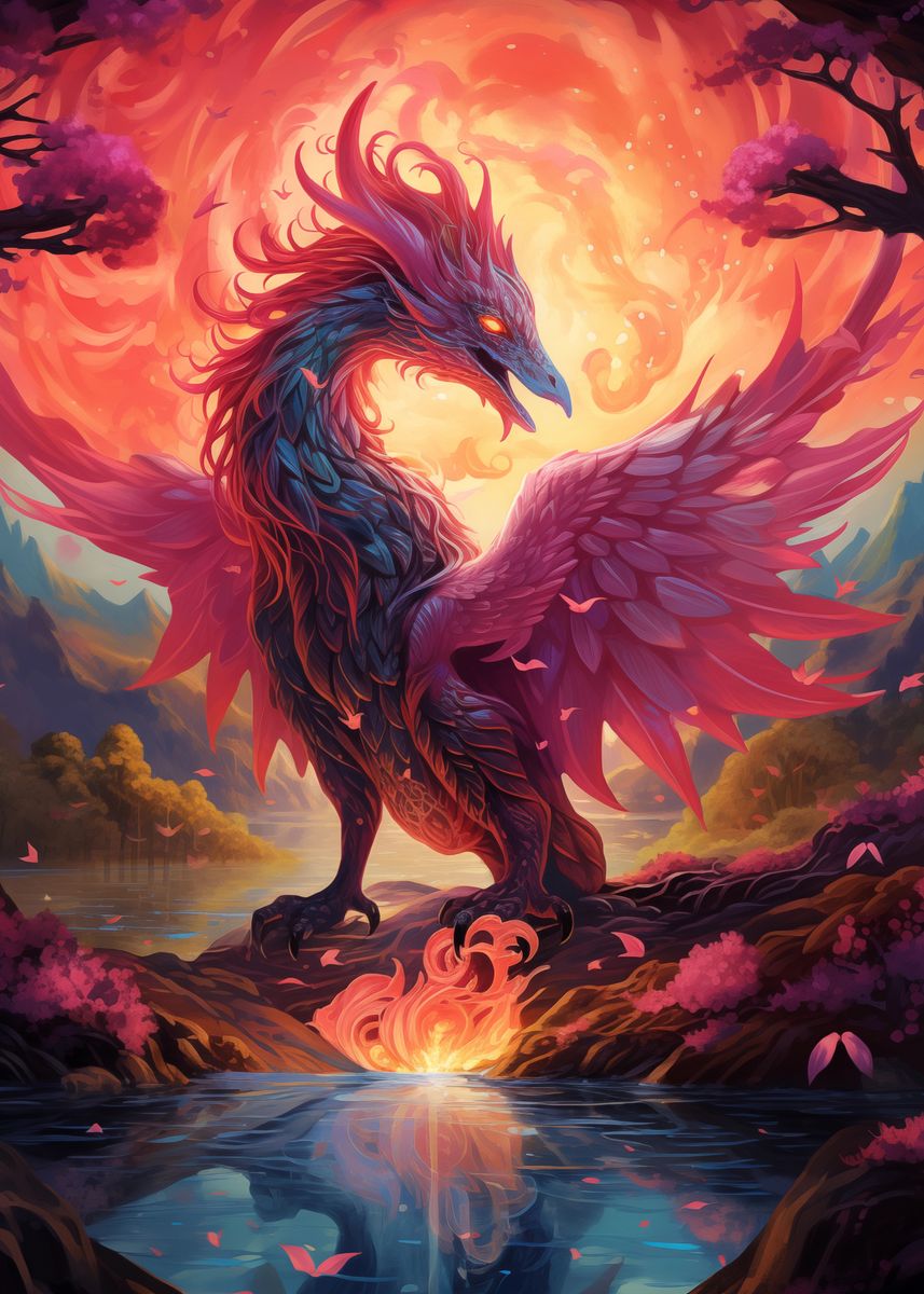 'Crimson Phoenix' Poster, picture, metal print, paint by Infinite ...