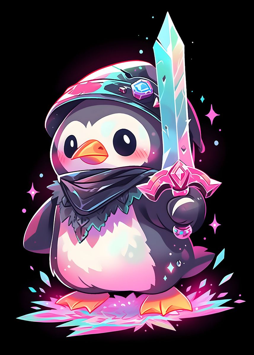 'Magical Penguin Swordsman' Poster, picture, metal print, paint by ...