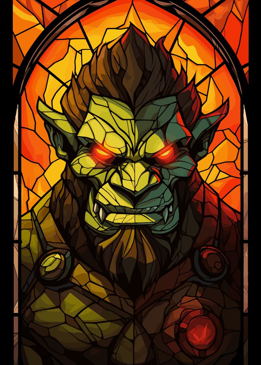 'Orc Warrior Stained Glass' Poster, picture, metal print, paint by ...