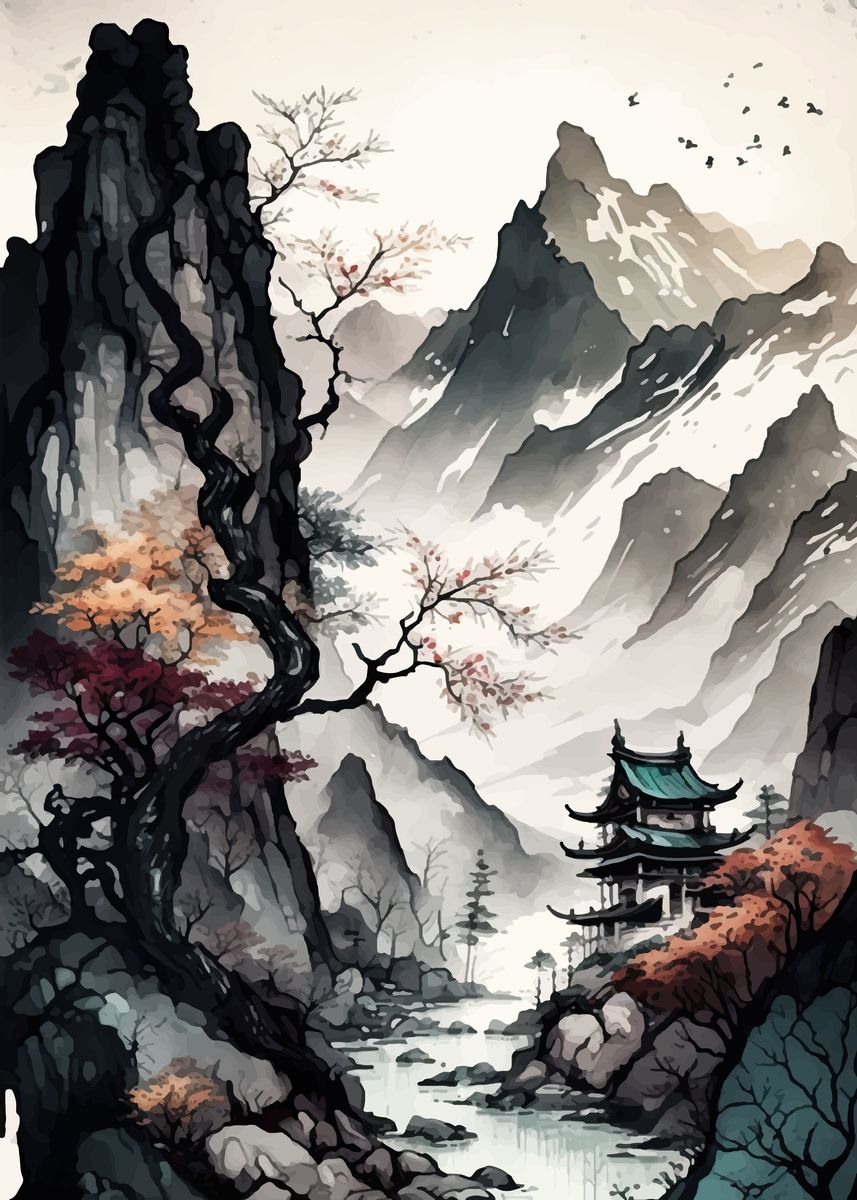 'japanese temple' Poster, picture, metal print, paint by Amateras ...