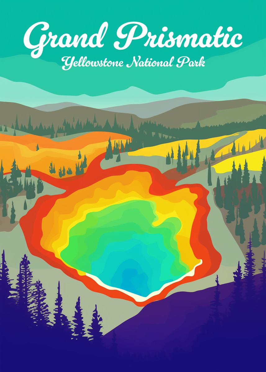 'Grand Prismatic Spring' Poster, picture, metal print, paint by Stellar ...