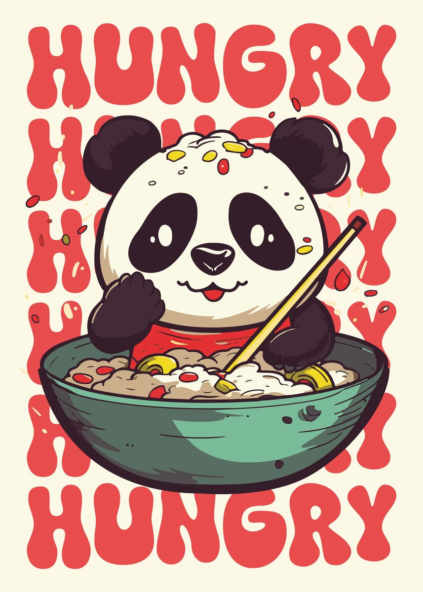 'Hungry Panda' Poster, picture, metal print, paint by ceylonex | Displate