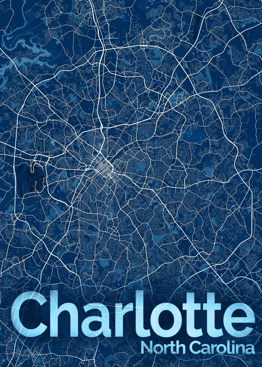 'Charlotte City Street Map' Poster, picture, metal print, paint by ...