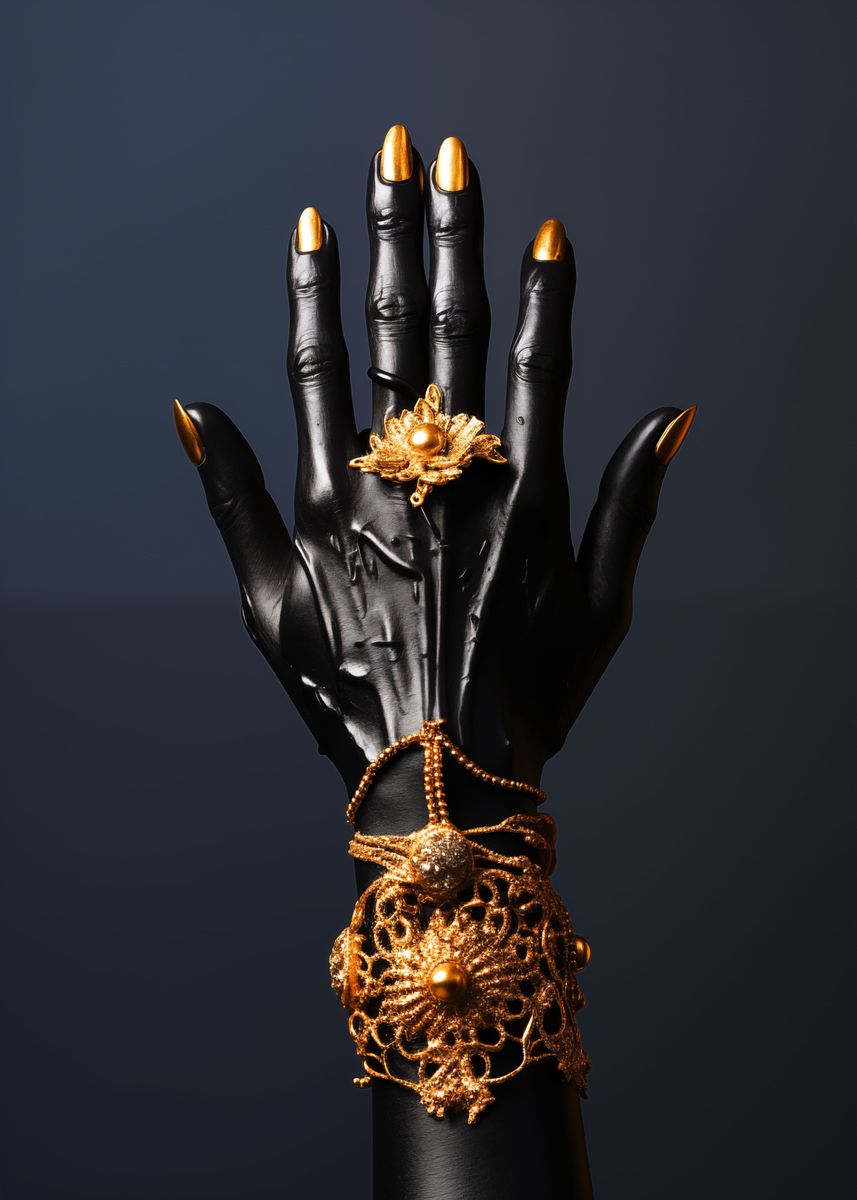 'Black and Gold Jewel Hand2' Poster, picture, metal print, paint by ...