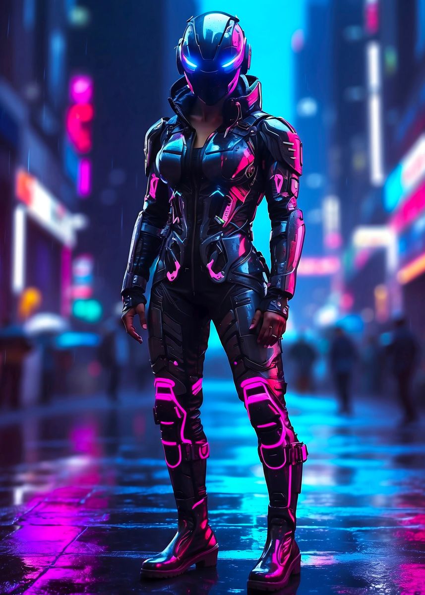 'Neon Ninja in CyberTown 03' Poster, picture, metal print, paint by J ...