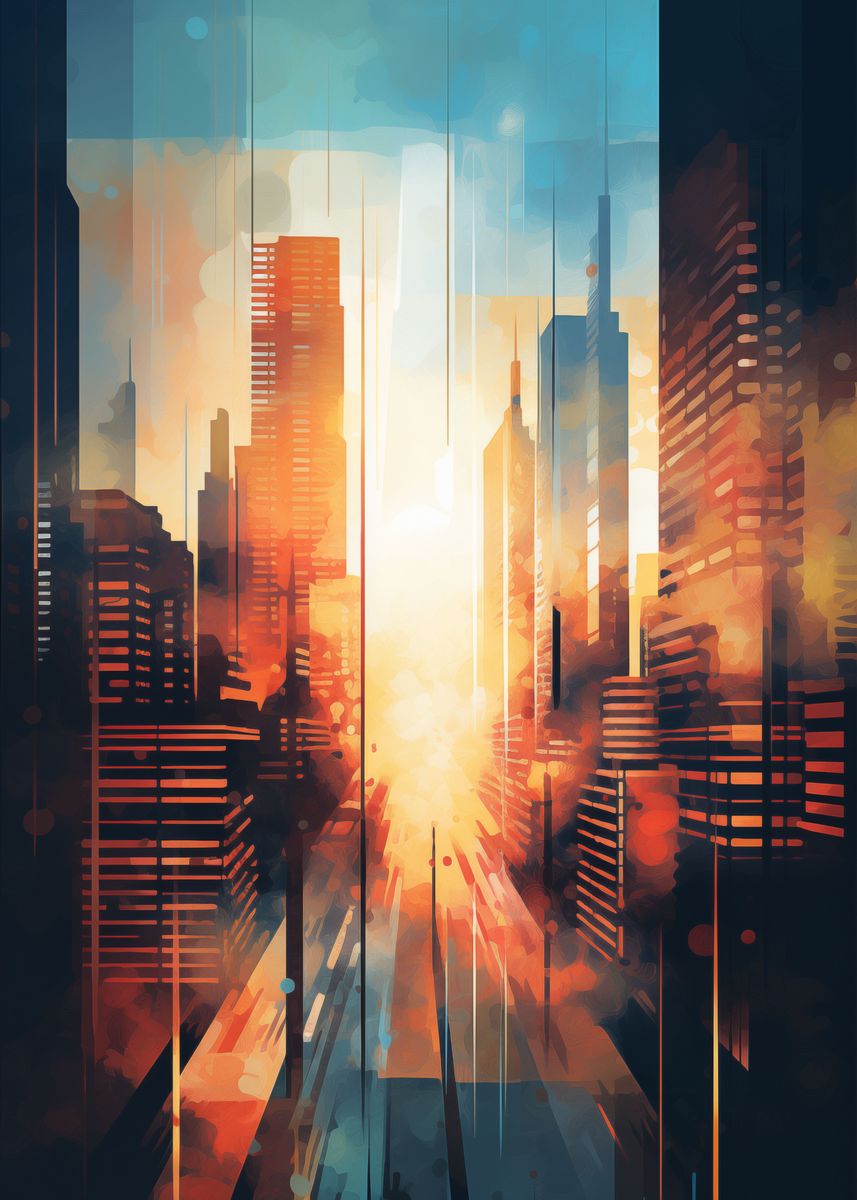 ' Abstract Skylines Urban ' Poster, picture, metal print, paint by ...