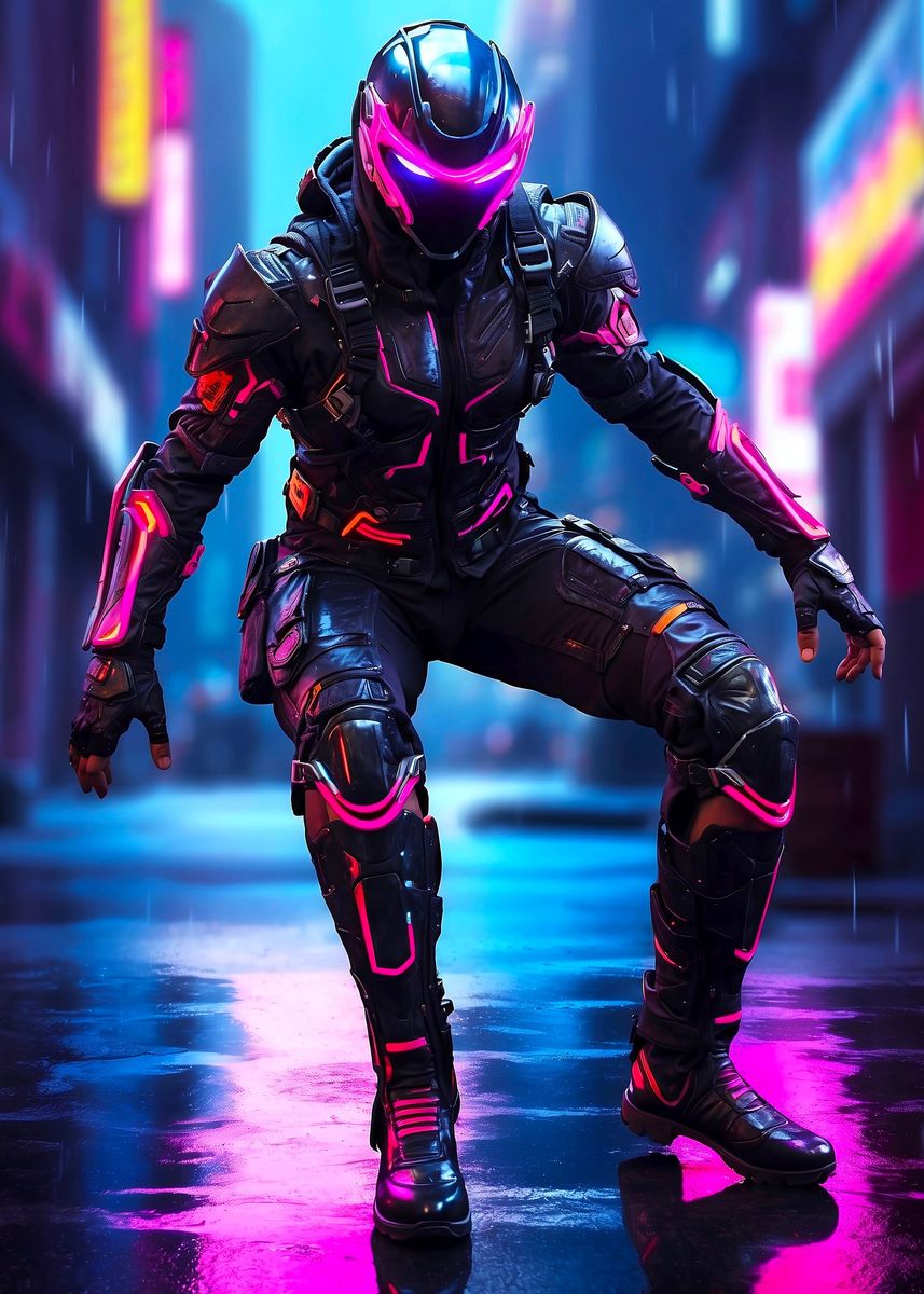 'Neon Ninja in CyberTown 04' Poster, picture, metal print, paint by J ...