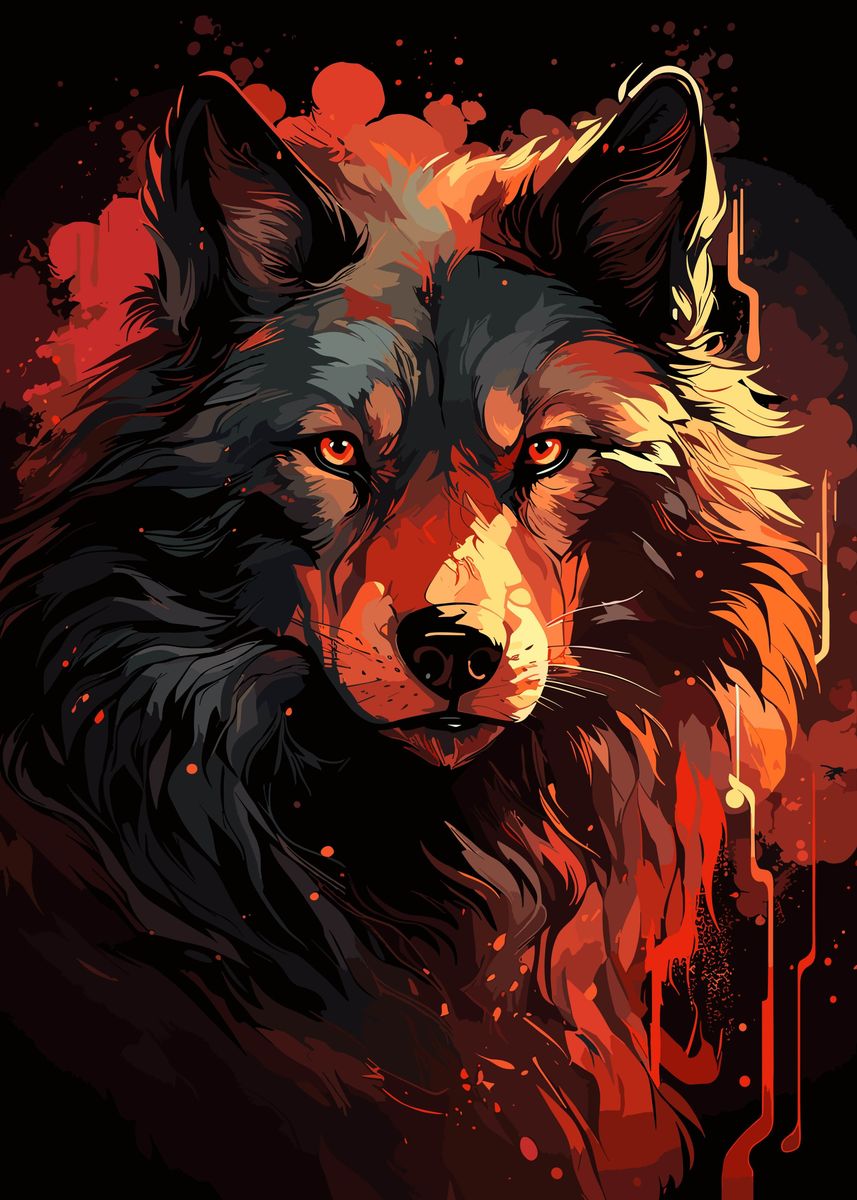 'Crimson Red Wolf Face' Poster, picture, metal print, paint by AyrioArt ...