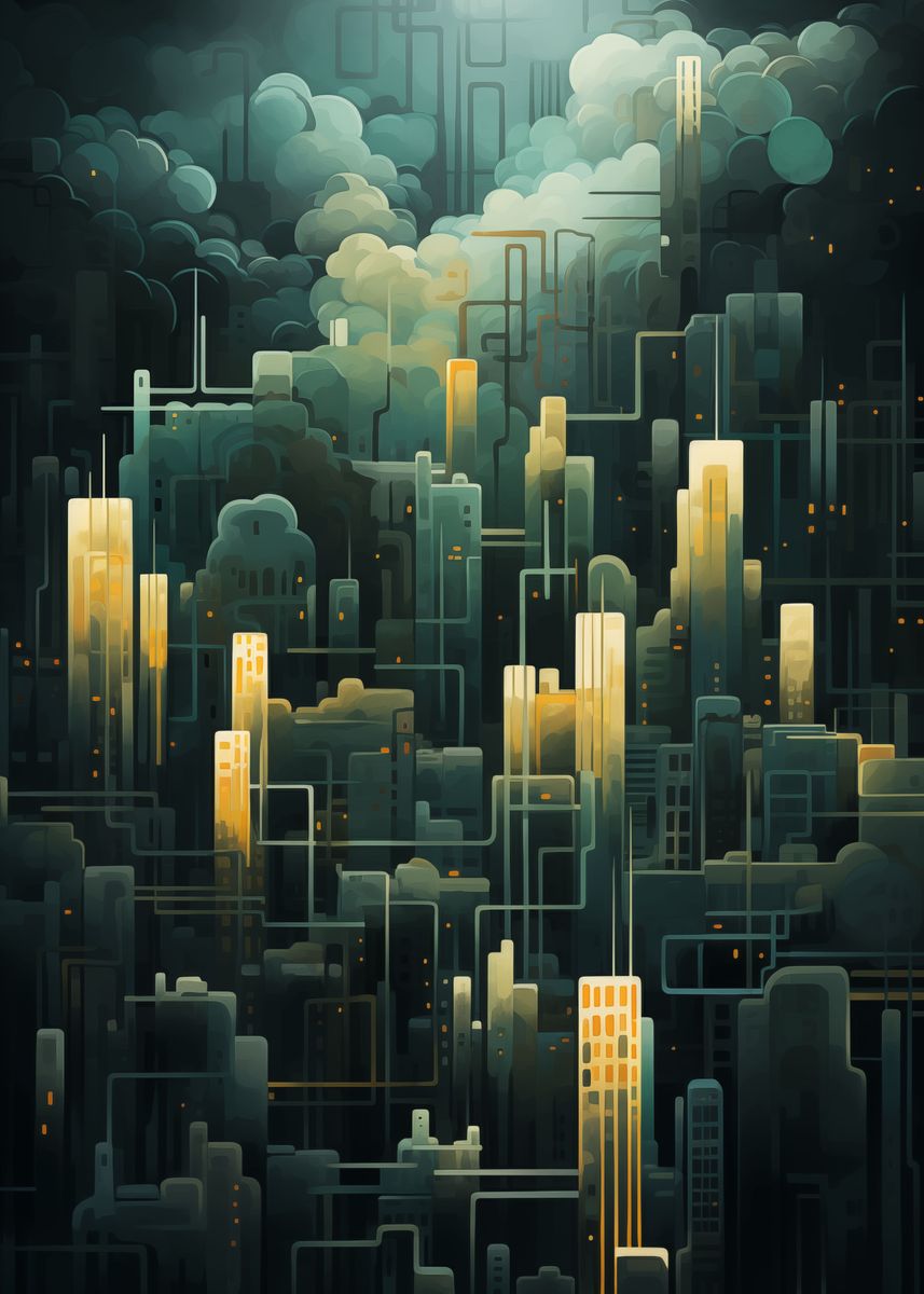 ' Abstract Skylines Urban ' Poster, picture, metal print, paint by ...